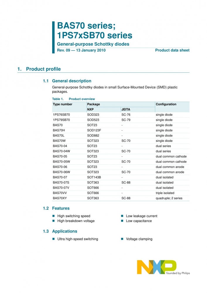 BAS70-06 datasheet page 1