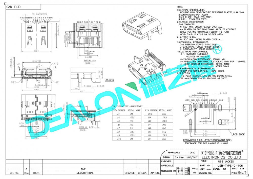 DEALON USB-TYPE-C-106 technical drawing