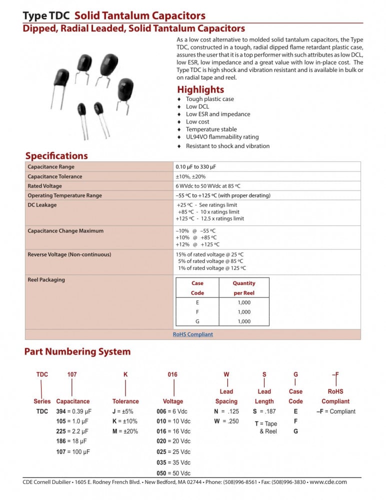 CDE Type TDC datasheet page 1