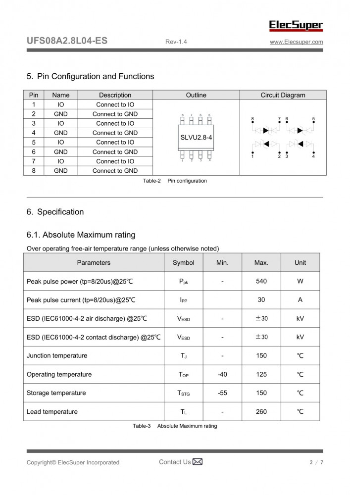UFS08A2.8L04-ES datasheet page 2