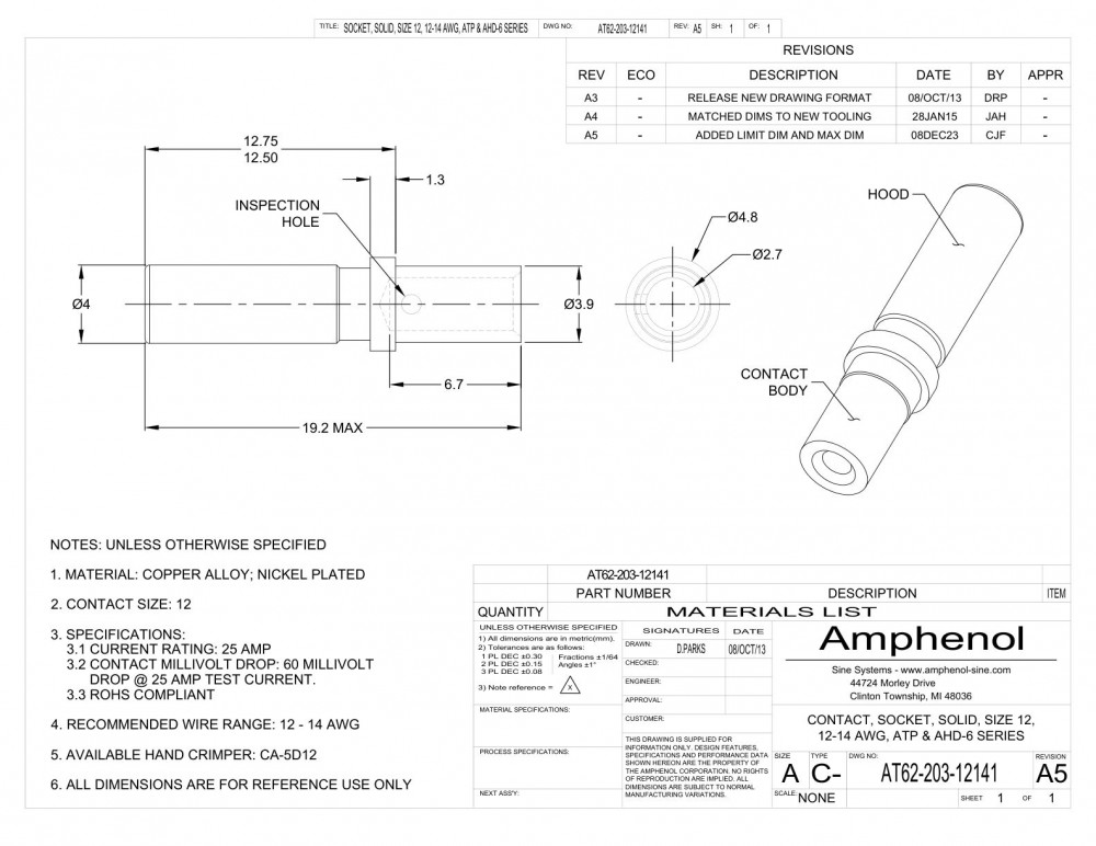 Amphenol AT62-203-12141 drawing preview