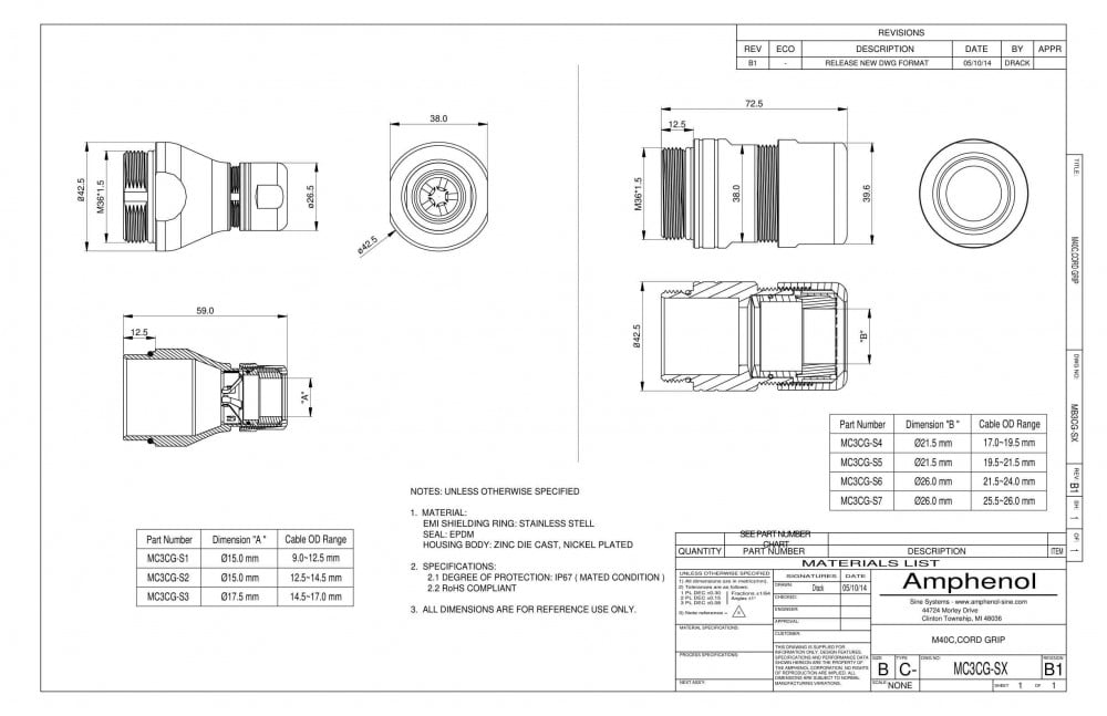 Amphenol MC3CG-S1 technical drawing
