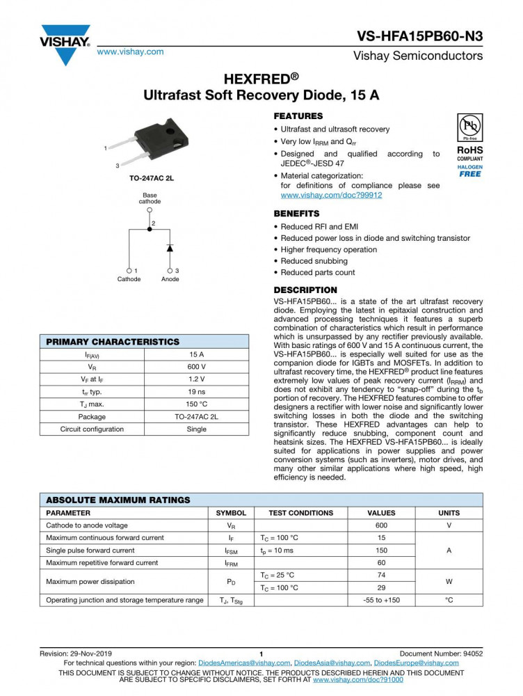 VS-HFA15PB60-N3 datasheet page 1