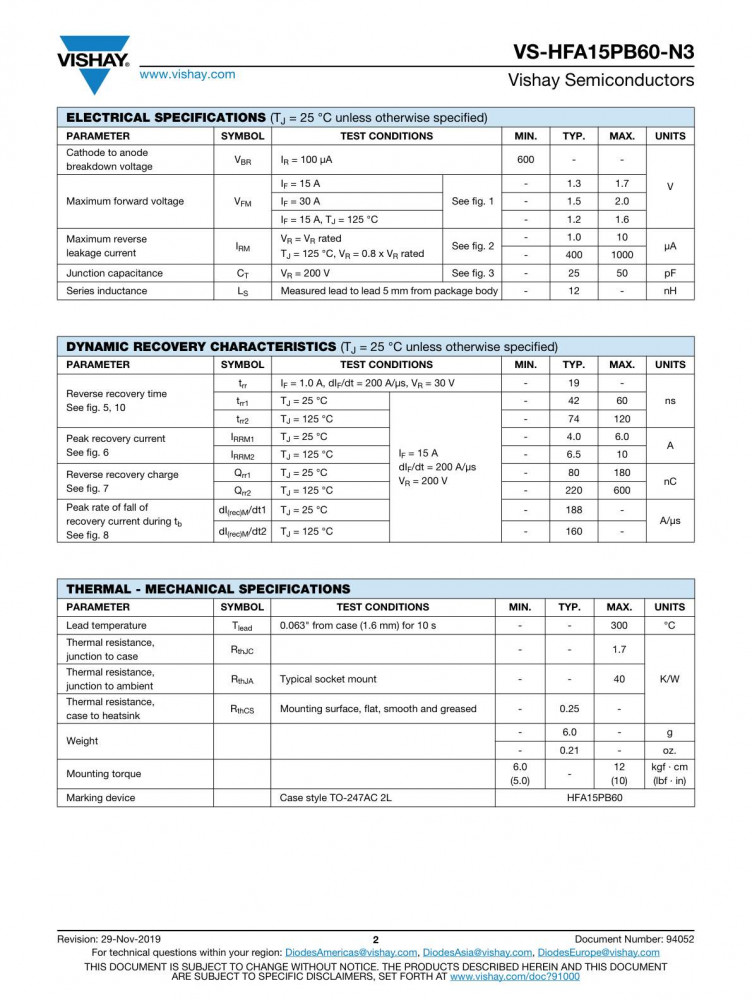 VS-HFA15PB60-N3 datasheet page 2