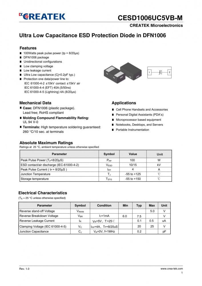 CREATEK CESD1006UC5VB-M datasheet page 1