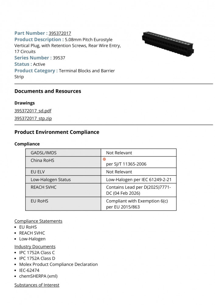 MOLEX 395372017 drawing page 1