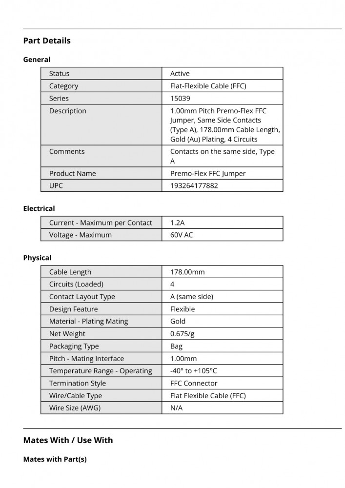 MOLEX 1.00 mm FFC specification, page 2