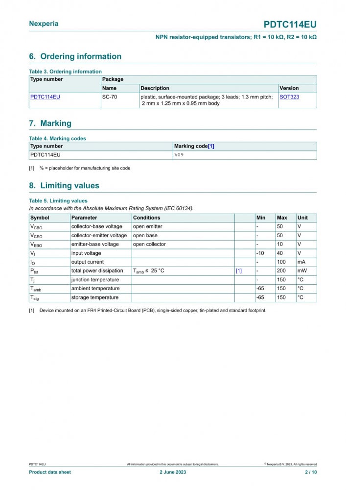 PDTC114EU datasheet page 2