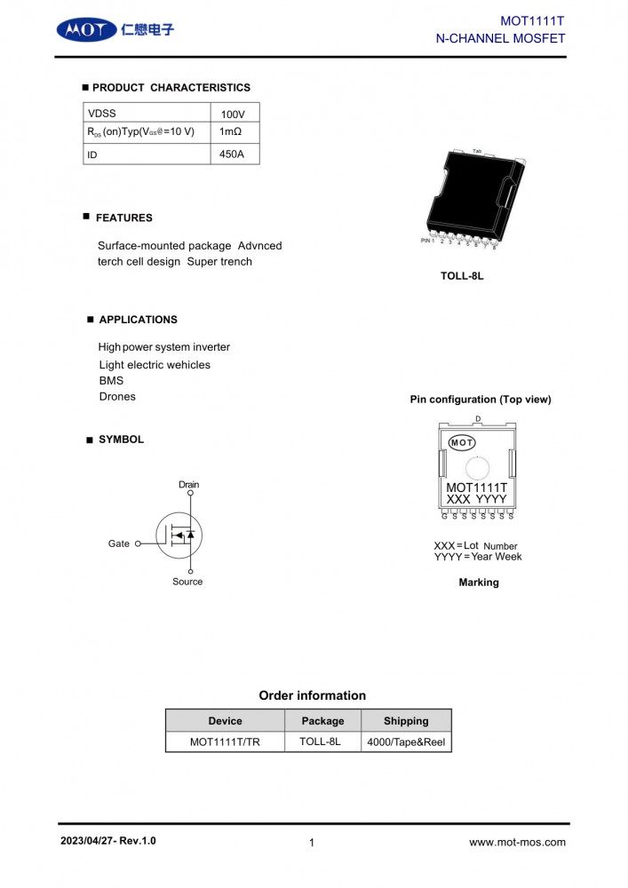 MOT1111T datasheet page 1