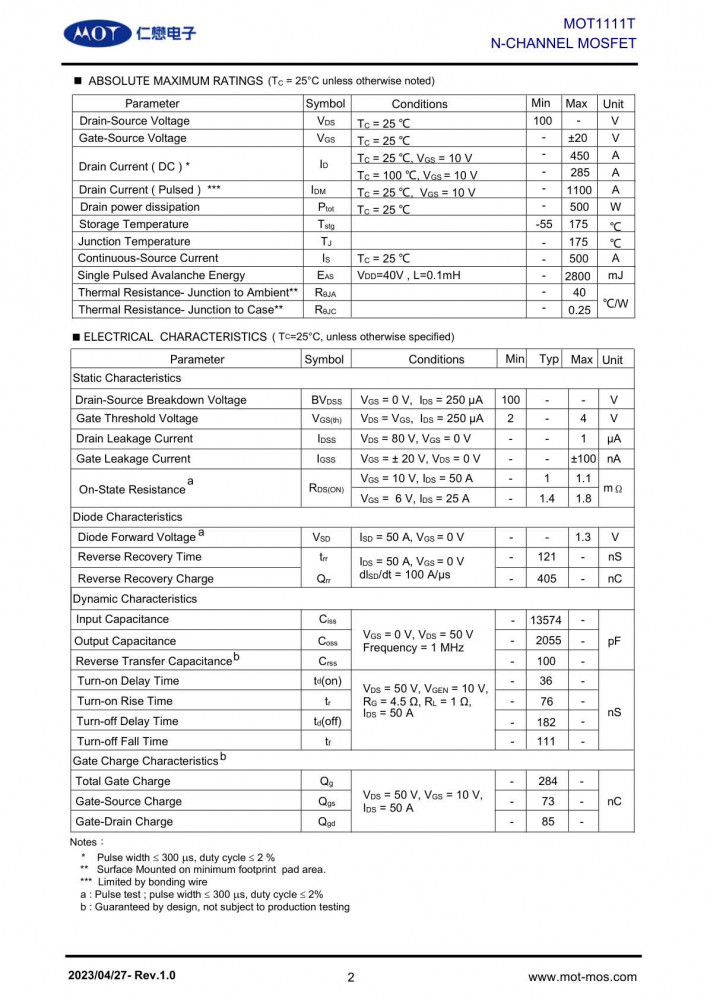 MOT1111T datasheet page 2