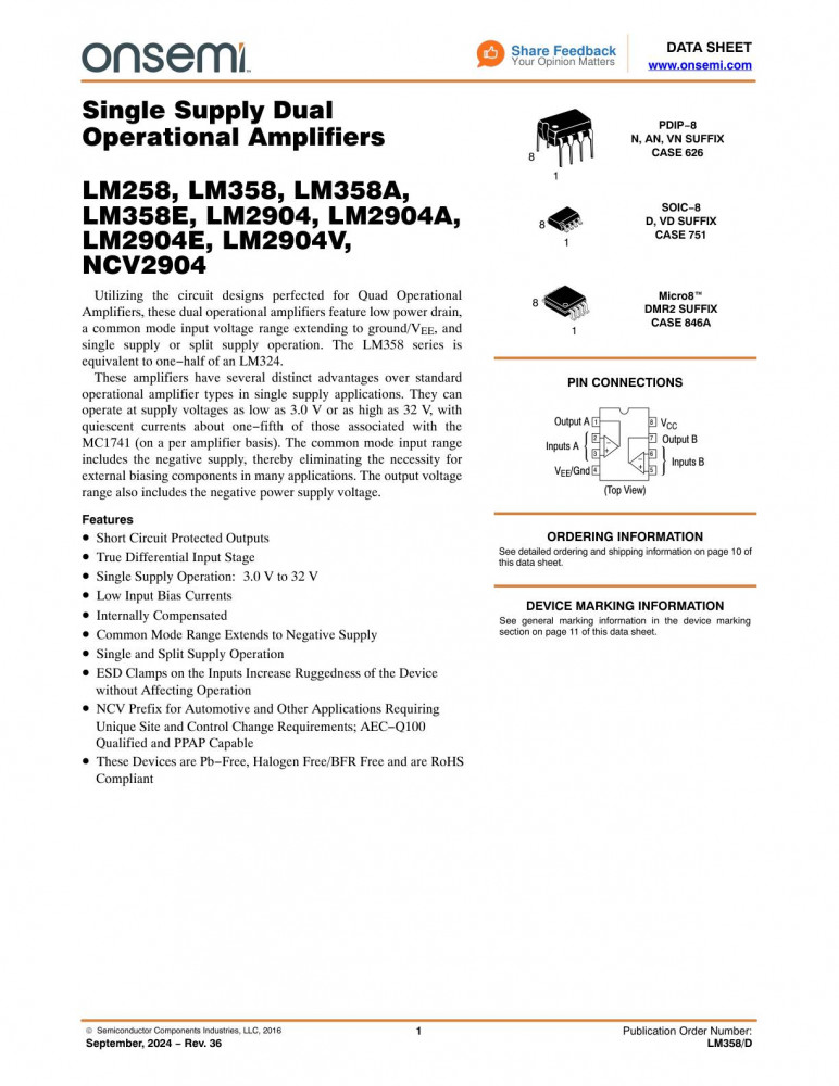 NCV2904 datasheet page 1