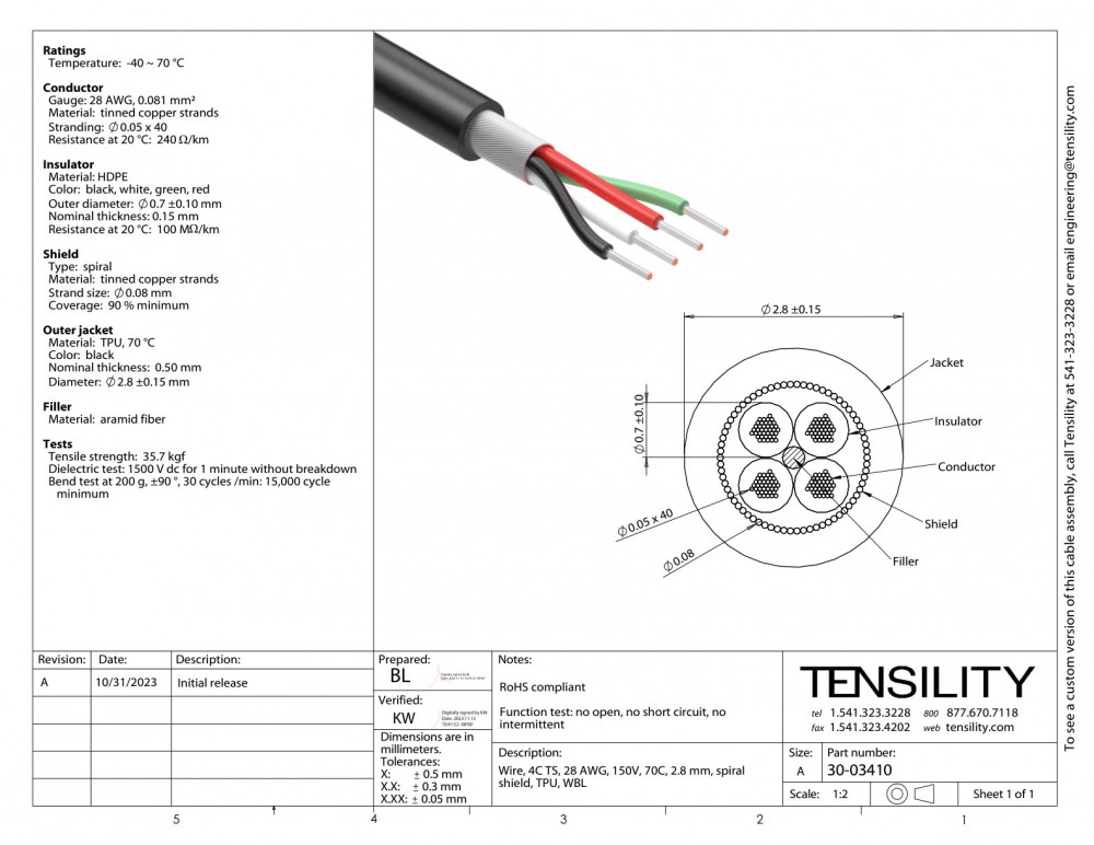 Tensility International 30-03410 product drawing and specification sheet