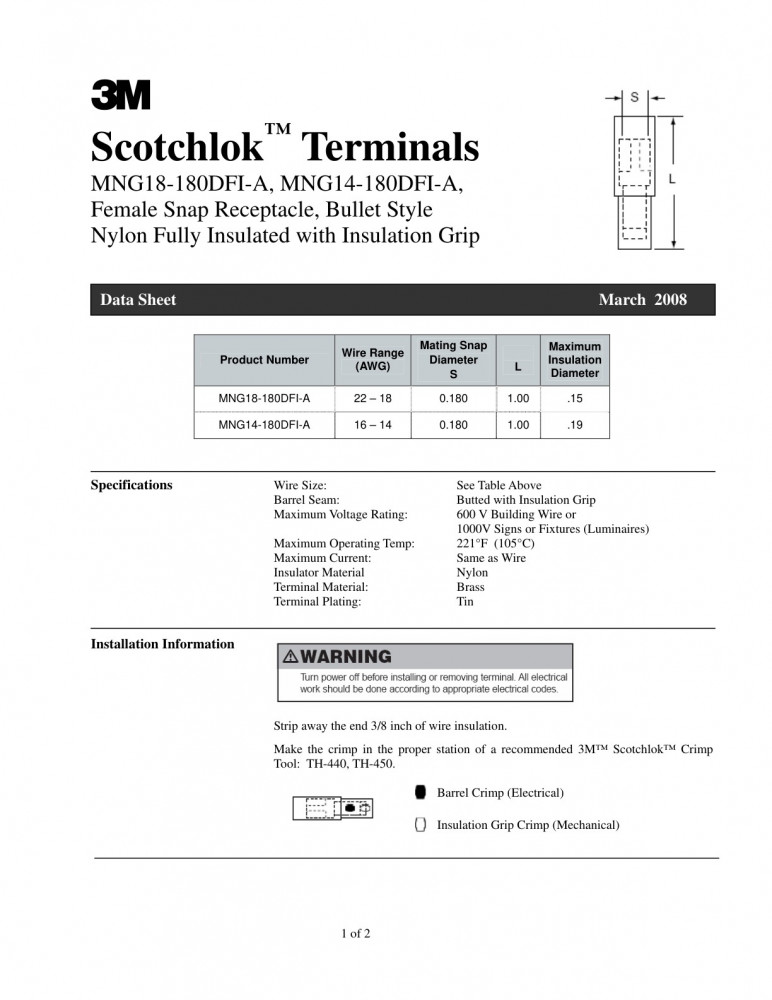 3M MNG18-180DFI-A technical datasheet page 1