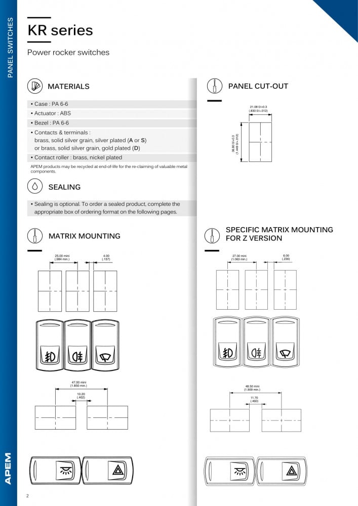 APEM KR series documentation page 2