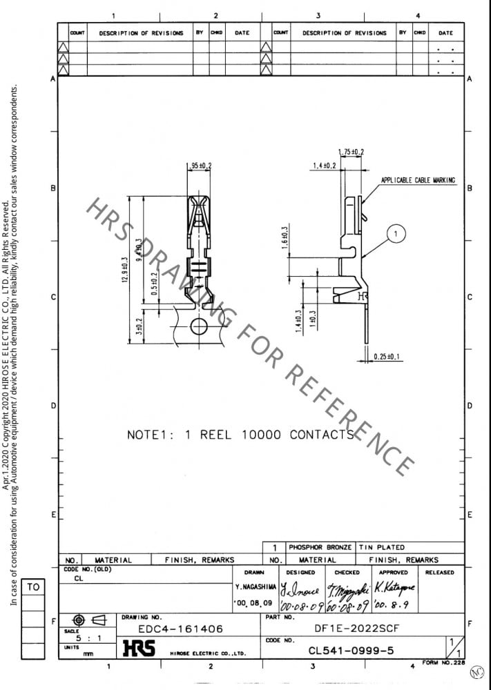 HRS DF1E-2022SCF technical document page