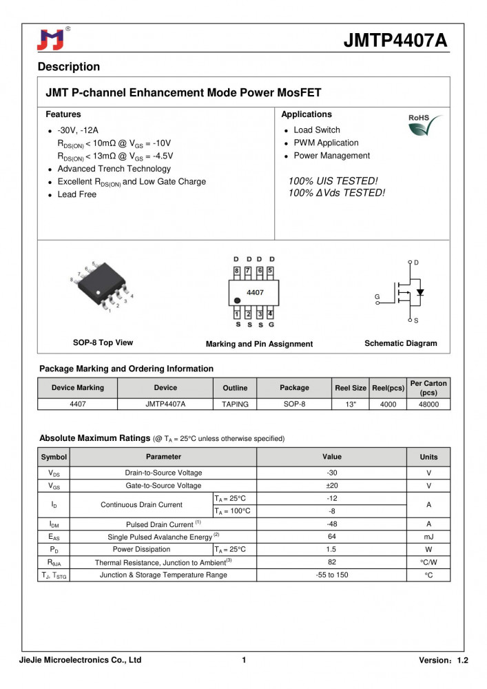 JMTP4407A datasheet page 1