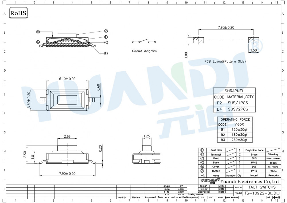 Yuandi TS-1092S-B2D2-W technical drawing