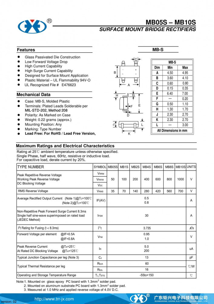 JUXING MB6S datasheet page 1
