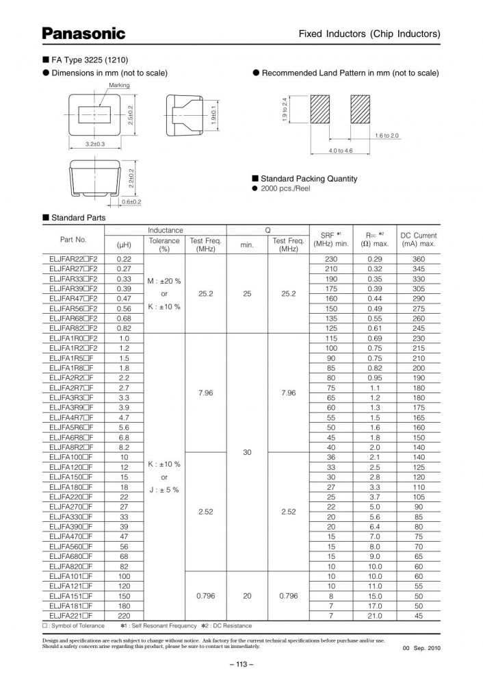 Panasonic FA series technical document page 3