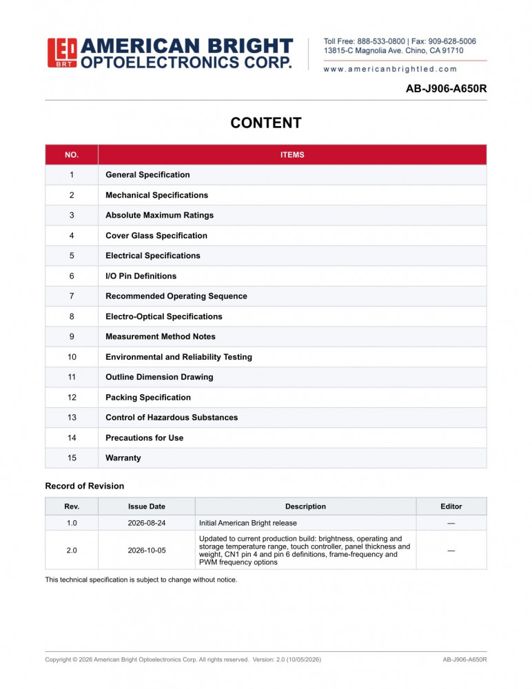 AB-J906-A650R specification page 1