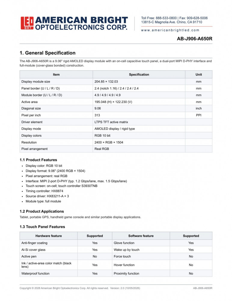 AB-J906-A650R specification page 2