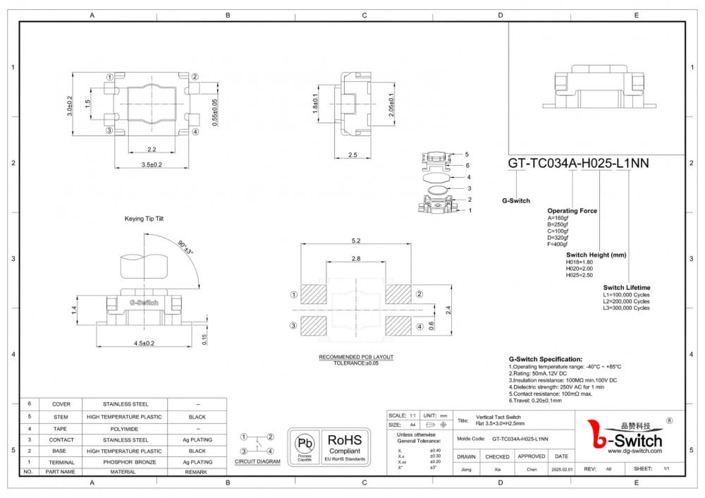 GT-TC034A-H025-L1NN technical document page