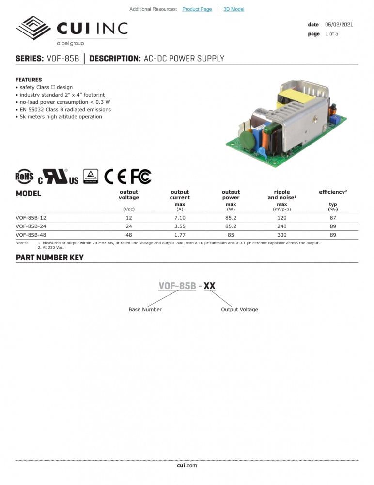 VOF-85B-24 datasheet page 1