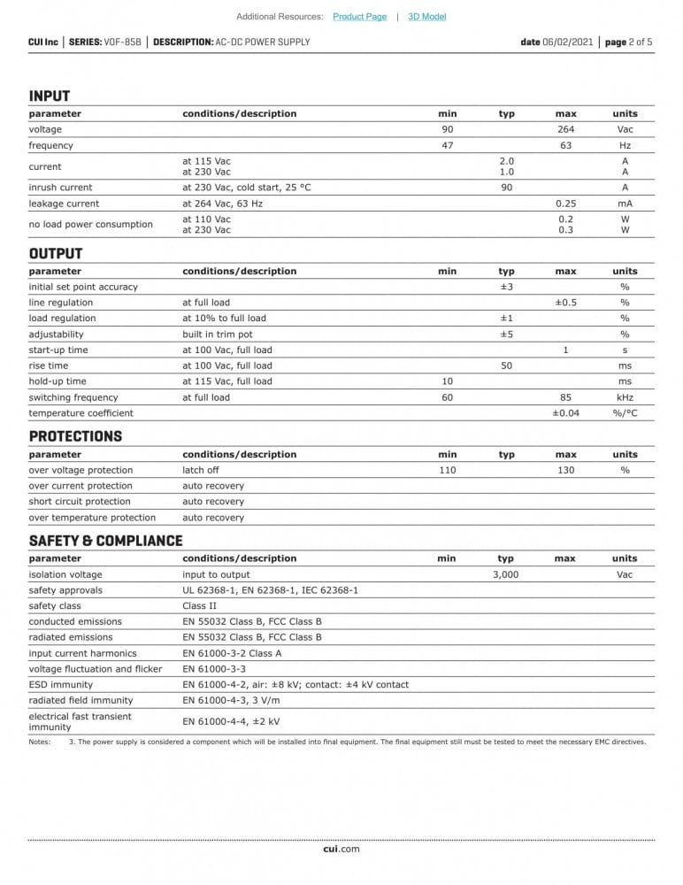 VOF-85B-24 datasheet page 2