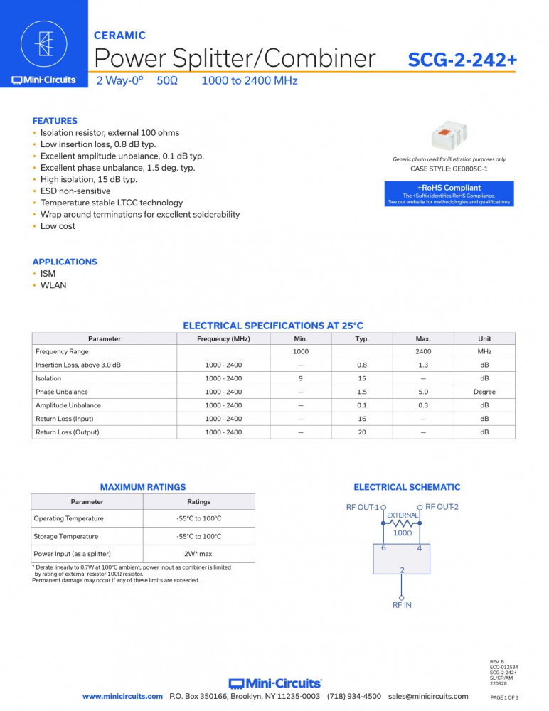 SCG-2-242+ datasheet page 1