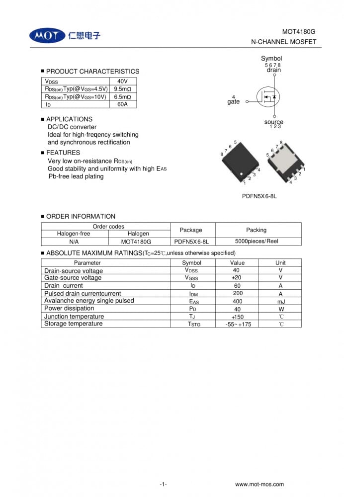 MOT4180G datasheet page 1