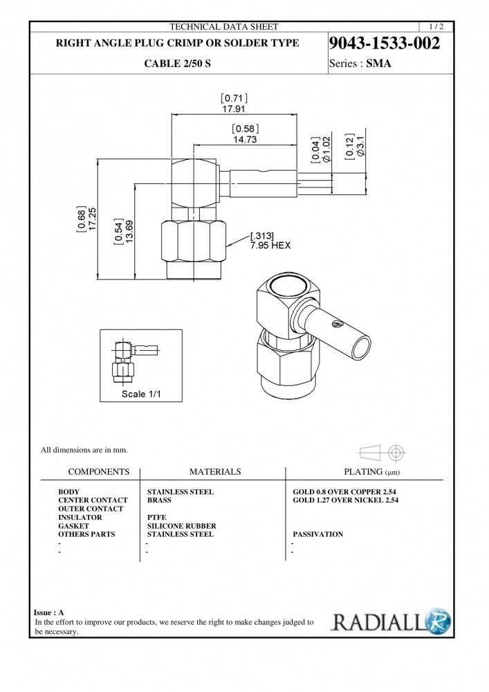 Radiall 9043-1533-002 technical document, page 1