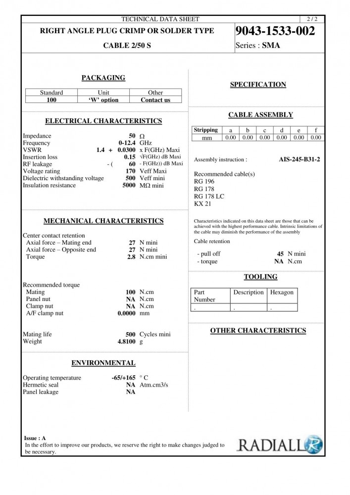Radiall 9043-1533-002 technical document, page 2