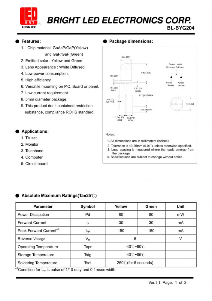 BL-BYG204 technical document page 1