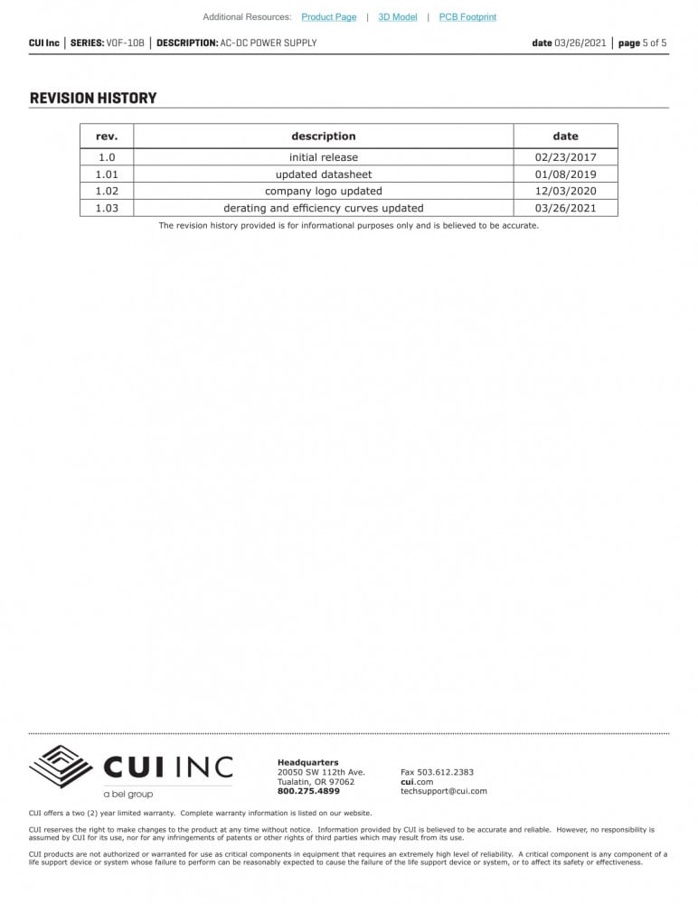 VOF-10B datasheet page 5