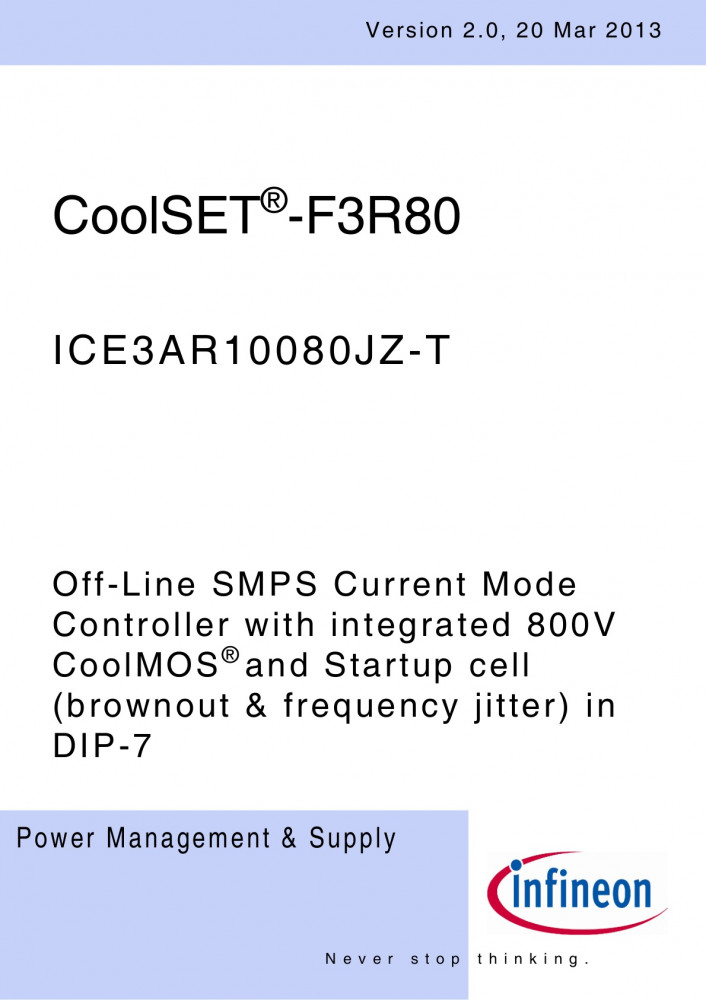 ICE3AR10080JZTXKLA1 datasheet page 1