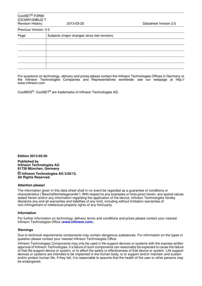 ICE3AR10080JZTXKLA1 datasheet page 2