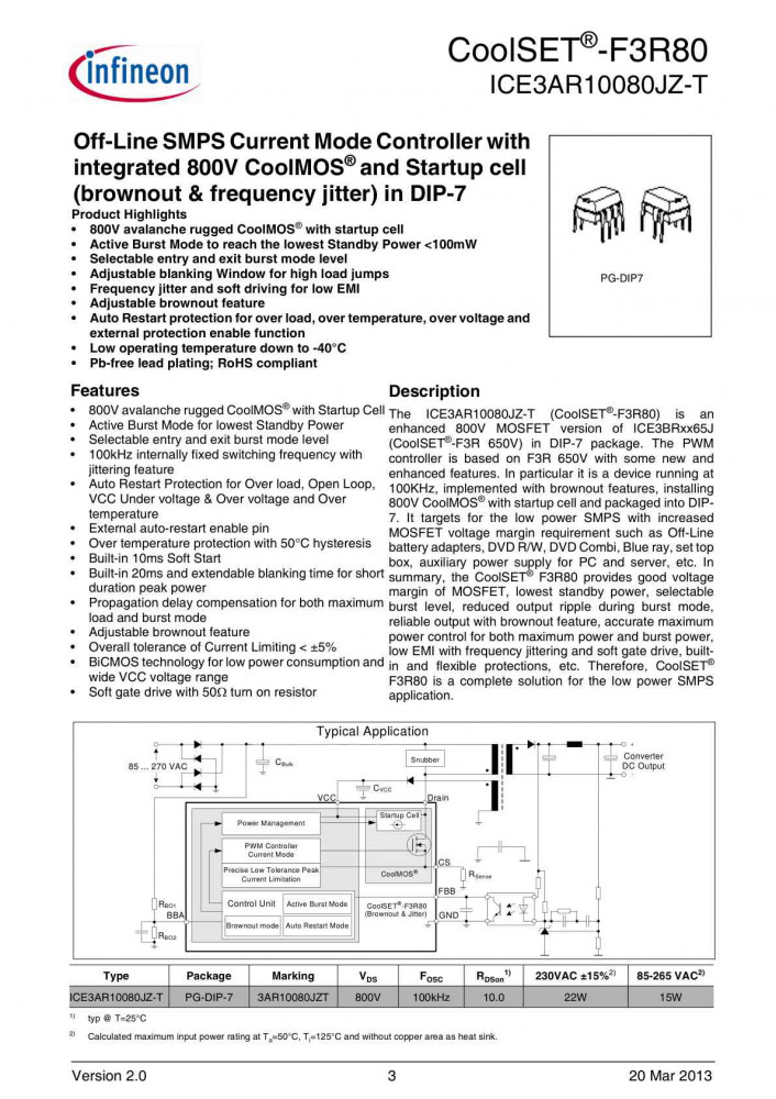 ICE3AR10080JZTXKLA1 datasheet page 3