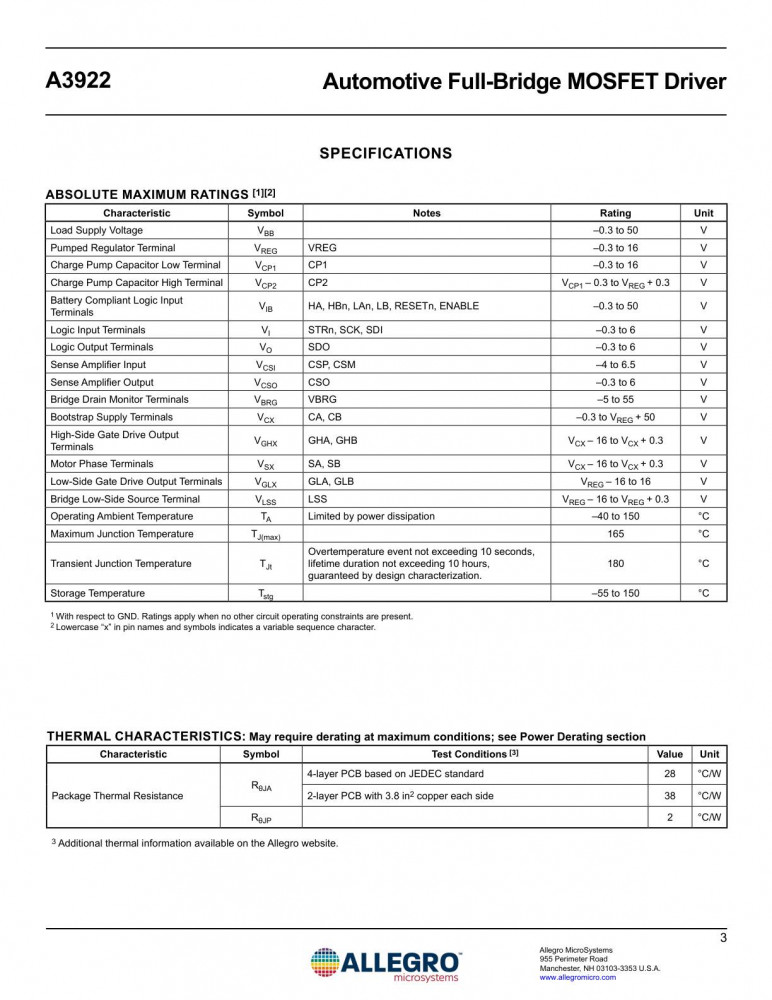 A3922 datasheet page 3