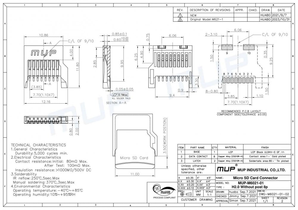MUP M6021-01 technical document preview