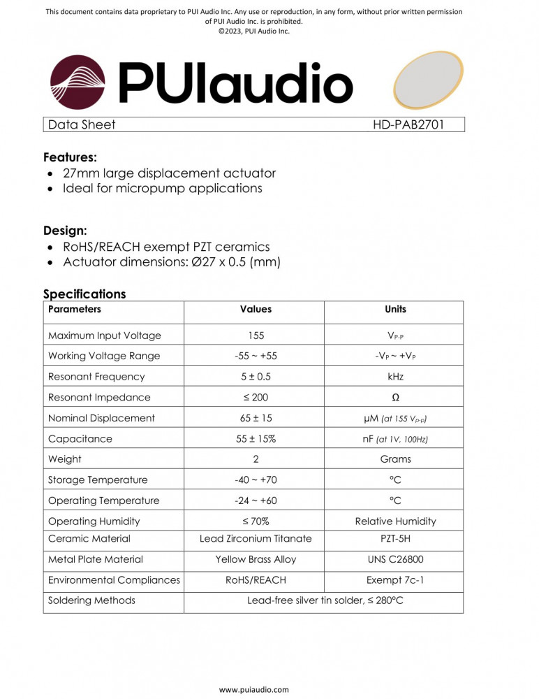 HD-PAB2701 technical datasheet page 1