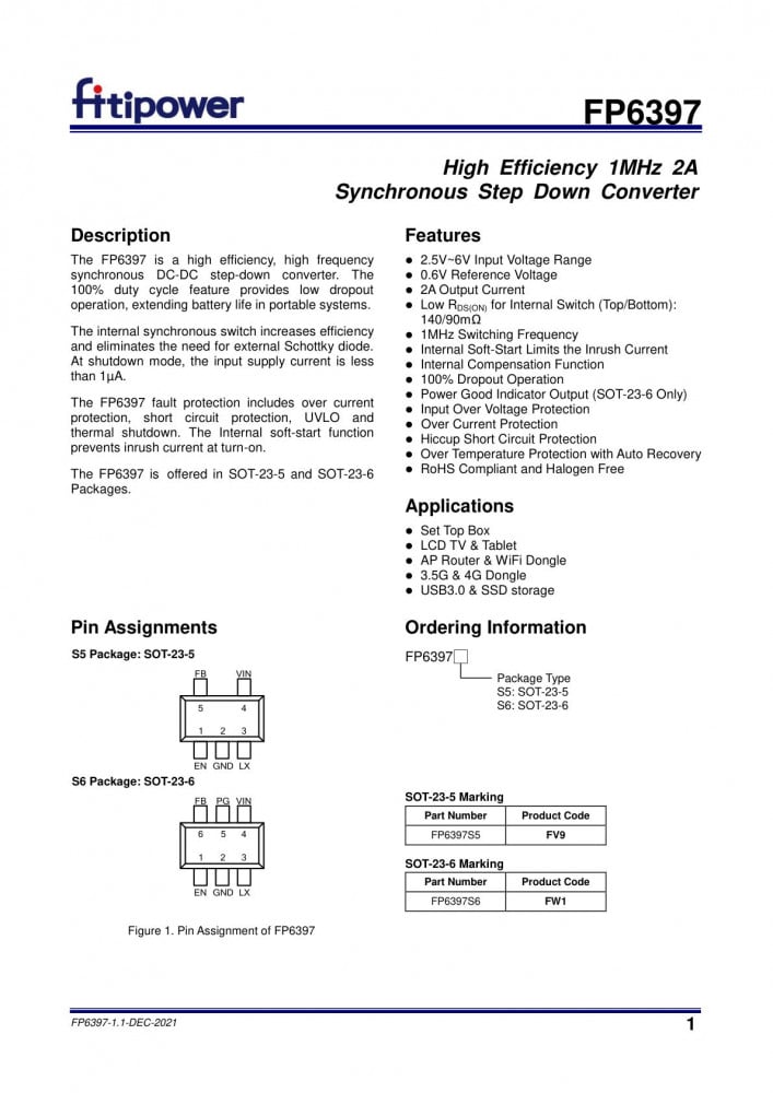FP6397S5 datasheet page 1