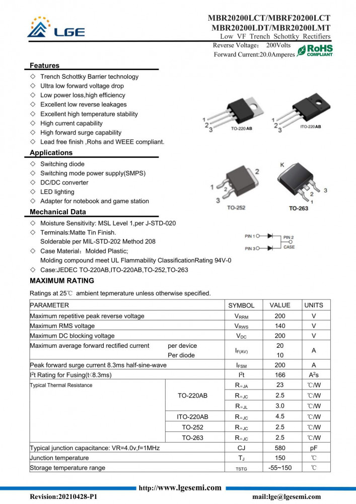 MBR20200LCT datasheet page 1
