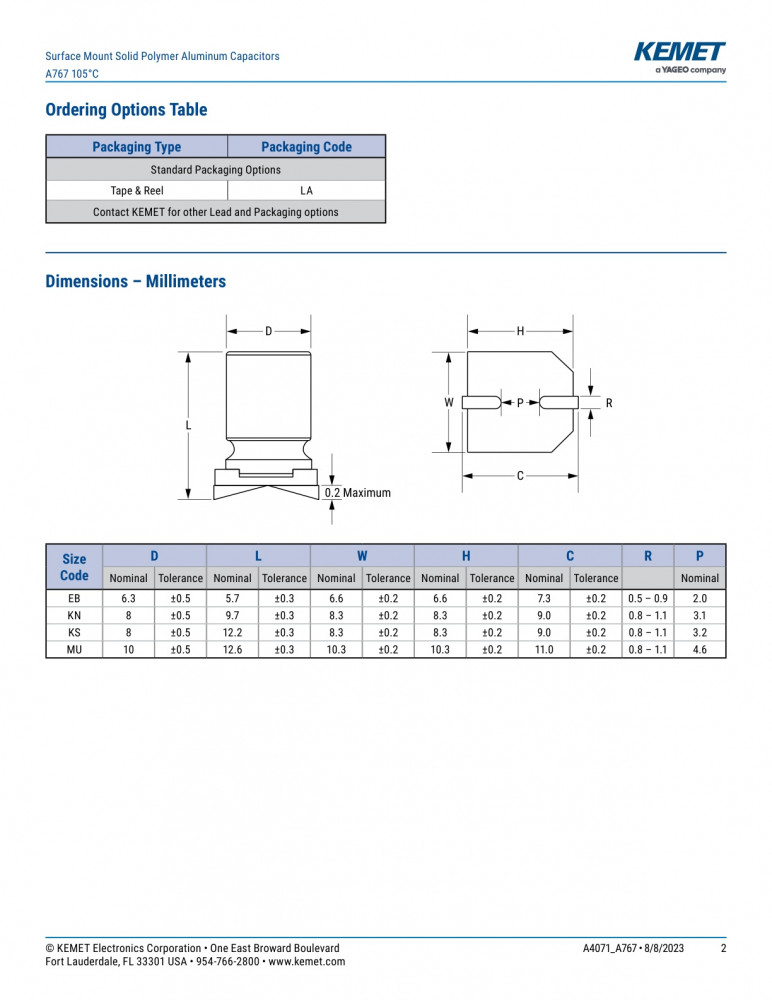 KEMET A767 datasheet page 2