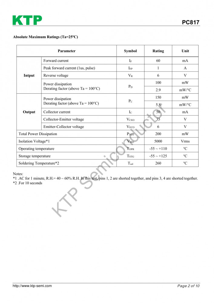 PC817S1C-CX(KTP) datasheet page 2