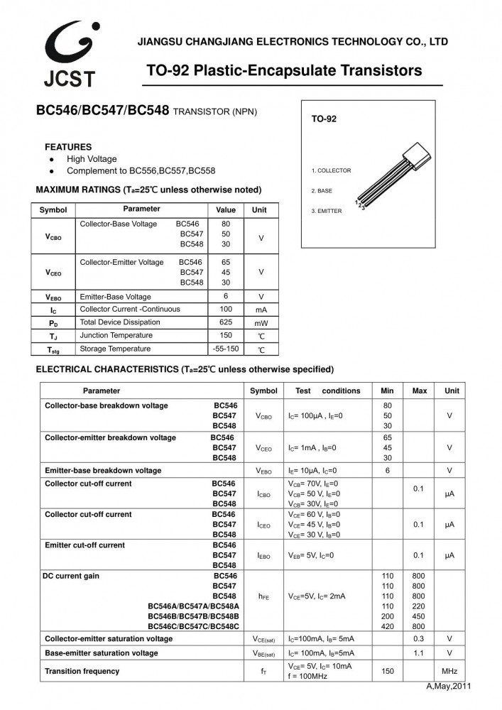 JSCJ BC546 BC547 BC548 transistor datasheet page