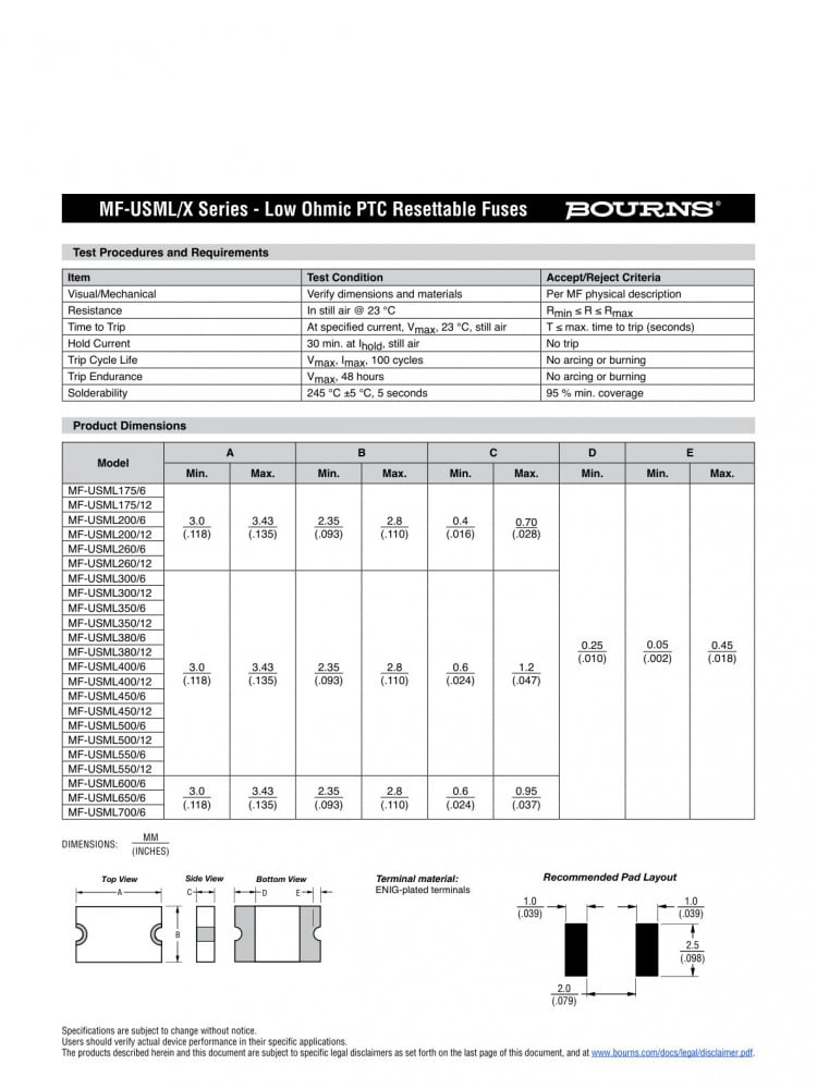 BOURNS MF-USML series datasheet page 2