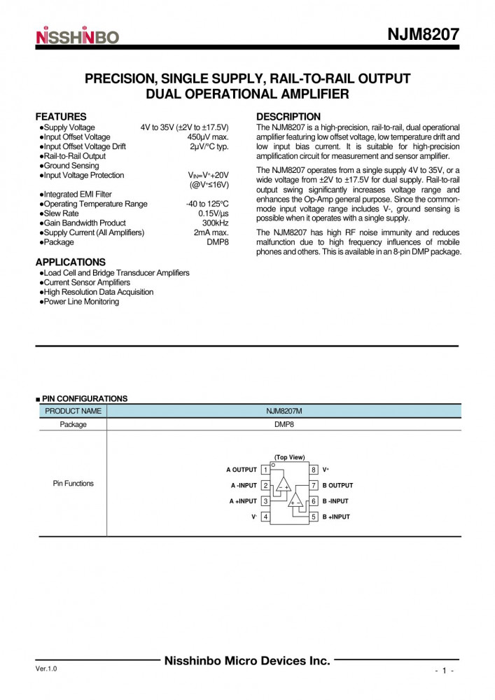 NJM8207 datasheet page 1