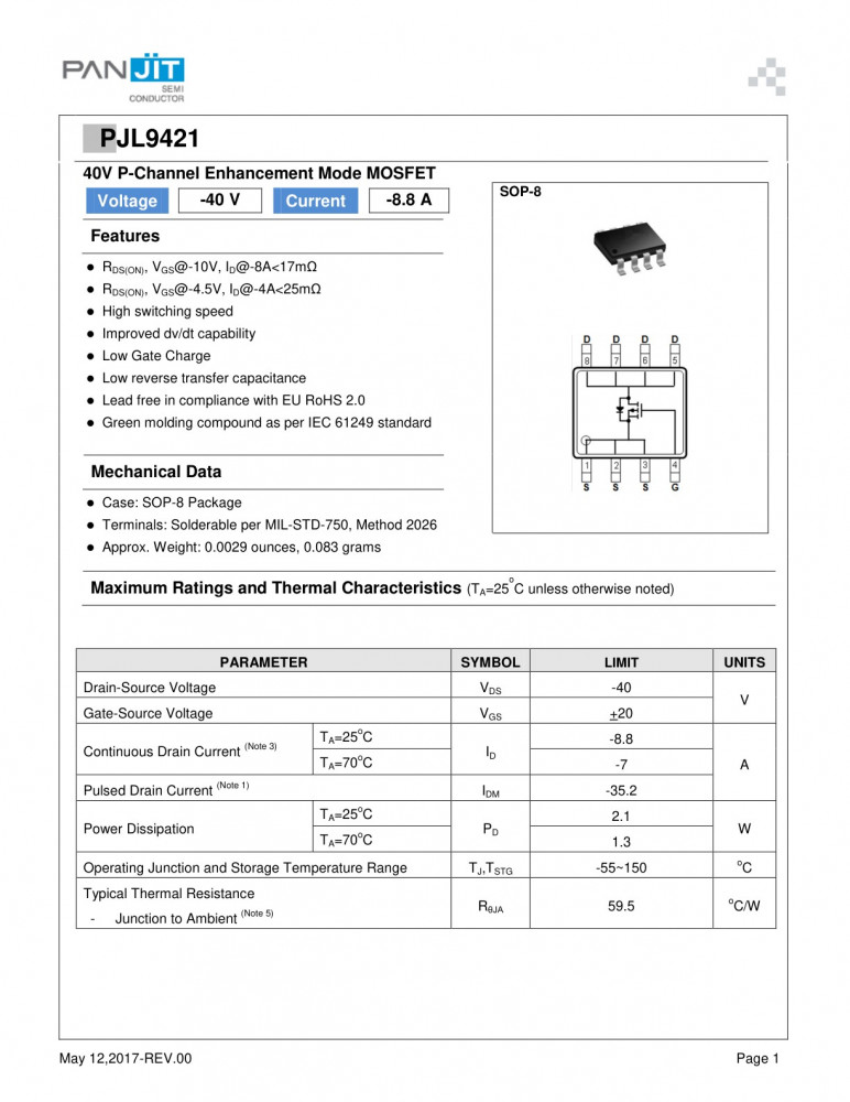 PJL9421 datasheet page 1