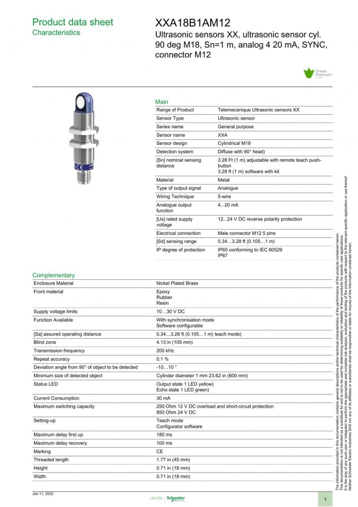XXA18B1AM12 technical document page 1