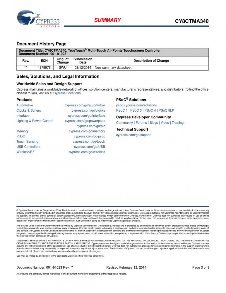 CY8CTMA340 datasheet page 3